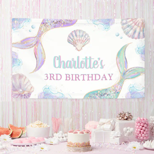 Mermaid Under the Sea 3rd Birthday Banner | Zazzle