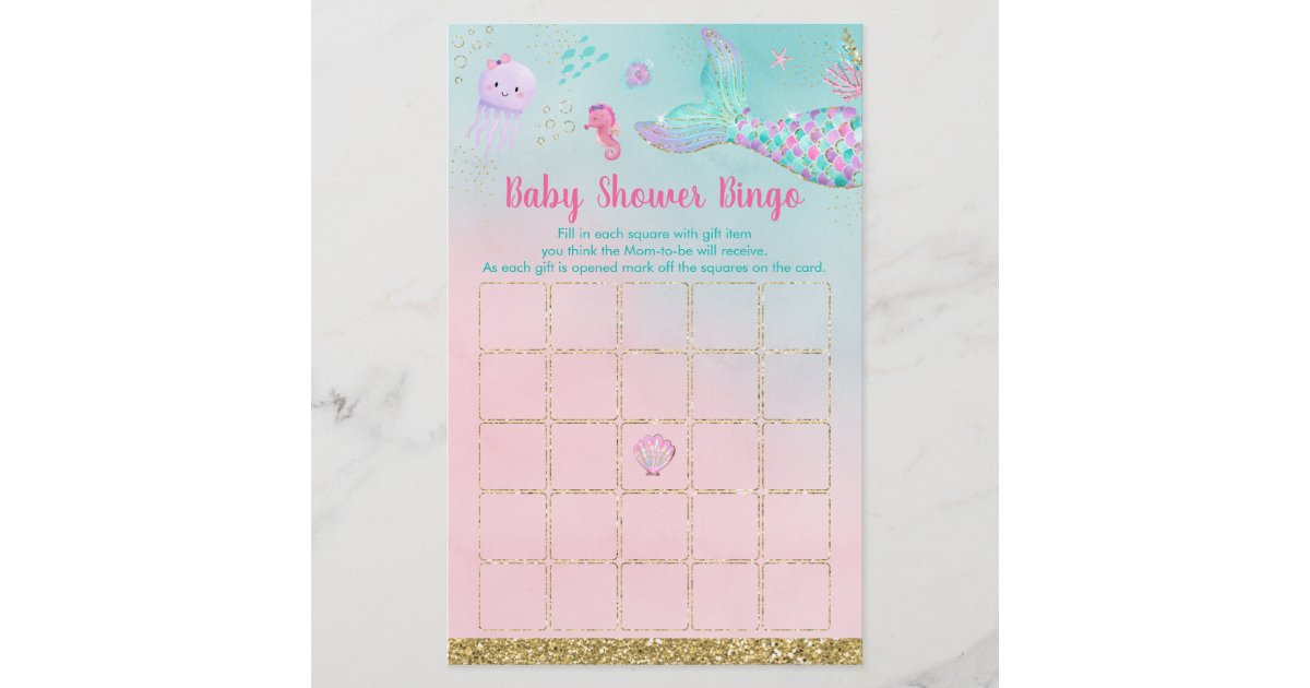 Mermaid Under The Sea Baby Shower Bingo | Zazzle