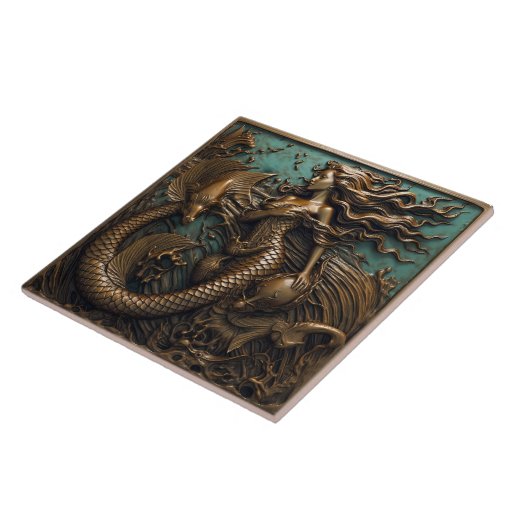 Mermaid Under The Sea Bronze 3D Effect Marine Ceramic Tile | Zazzle