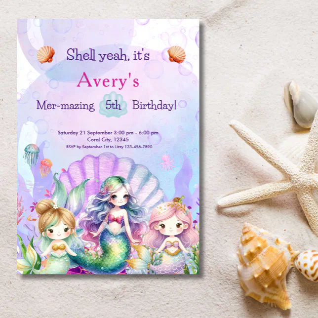 Mermaid Under The Sea Shell Yeah Birthday Party Invitation | Zazzle