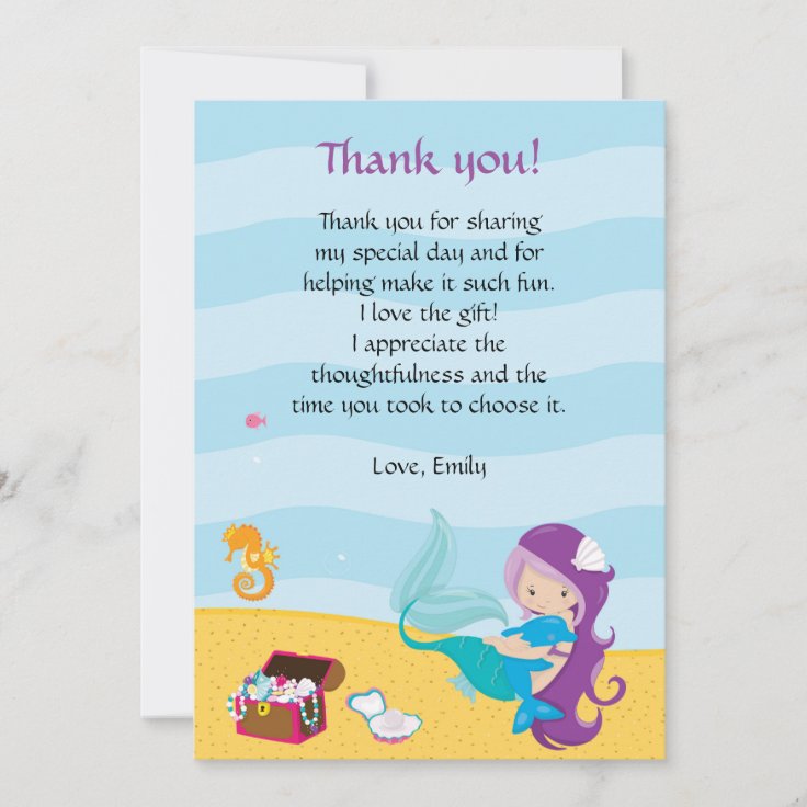 Mermaid Under The Sea Thank You Card | Zazzle