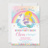 Mermaid Unicorn Beach Party Birthday Blond Invitation | Zazzle