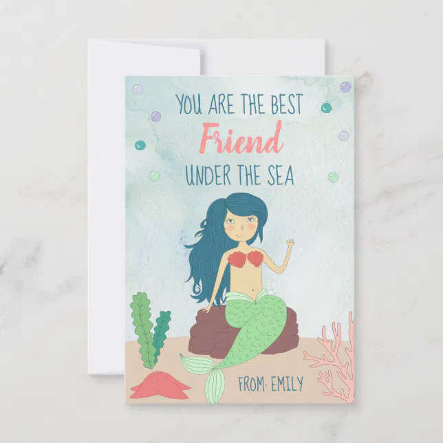 Mermaid Valentines Day Card for Kids Under The Sea | Zazzle