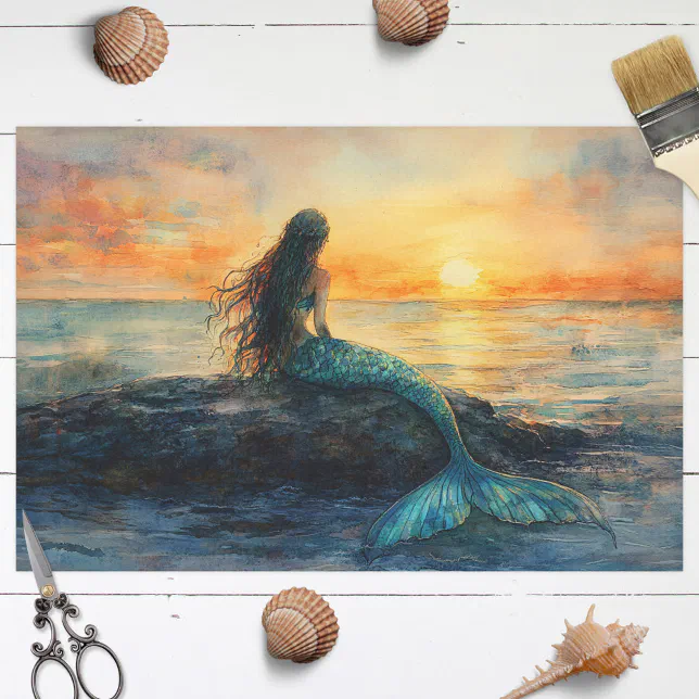 Mermaid Watching a Sunrise Art Decoupage Tissue Paper | Zazzle