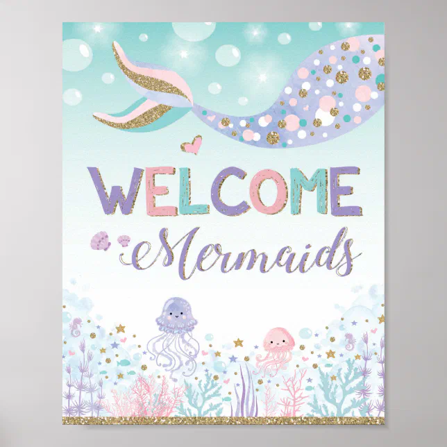 Mermaid Welcome Sign Birthday Decor Under the Sea | Zazzle