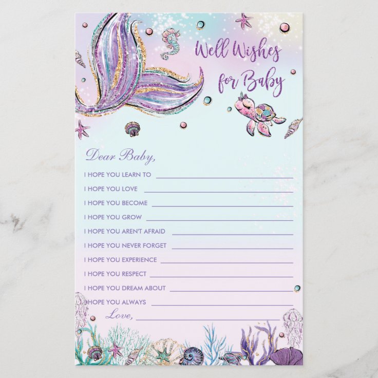 Mermaid Well Wishes for Baby Shower Activity Card | Zazzle