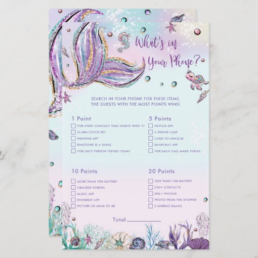 Mermaid What's In Your Phone Game Shower Activity | Zazzle