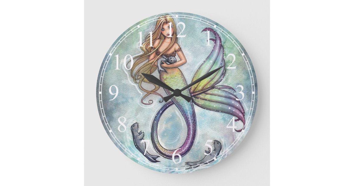Mermaid with Baby Seals Clock | Zazzle