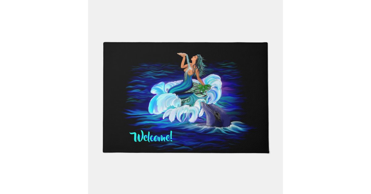 Mermaid with Dolphin Doormat | Zazzle