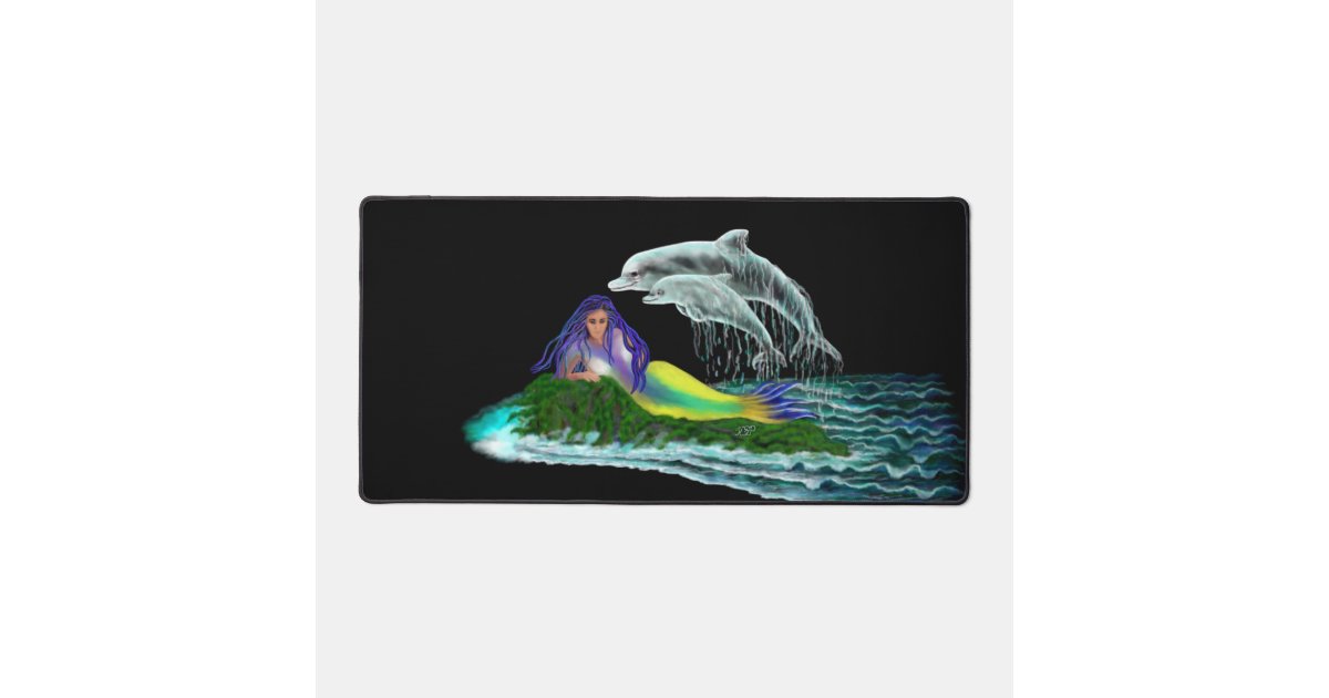 Mermaid with Dolphins Desk Mat | Zazzle