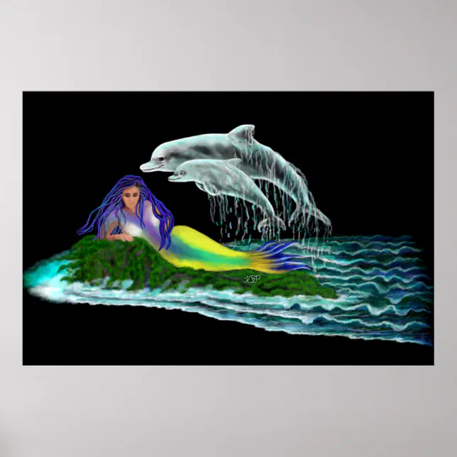 Mermaid with Dolphins Poster | Zazzle