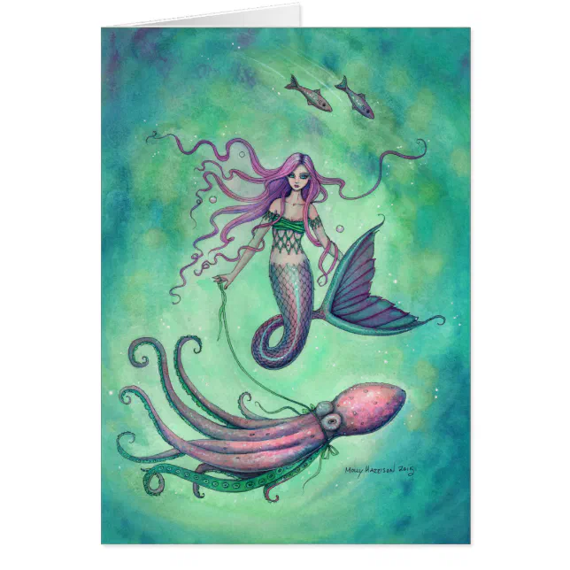 Mermaid with Octopus Fantasy Art Illustration | Zazzle
