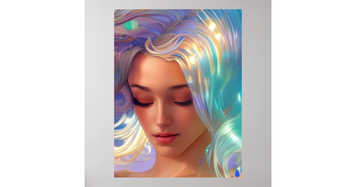 Mermaid with Shimmering Hair Poster | Zazzle