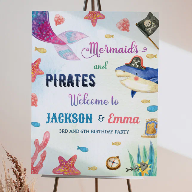Mermaids And Pirates Birthday Welcome Sign | Zazzle