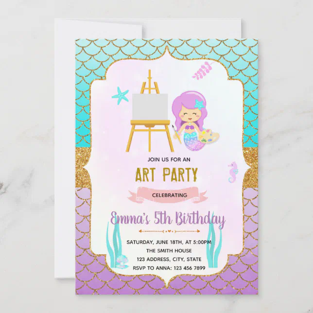 mermaids art painting theme invitation | Zazzle