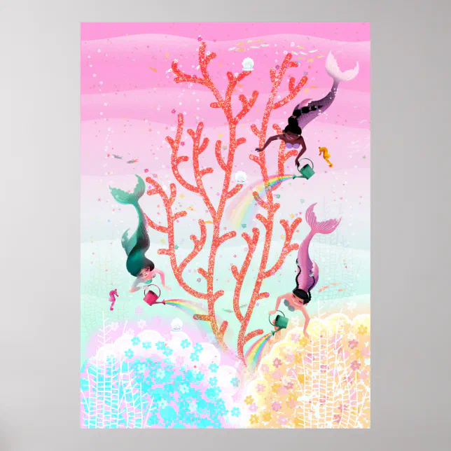 Mermaids’ Coral Garden childrens’ illustration Poster | Zazzle