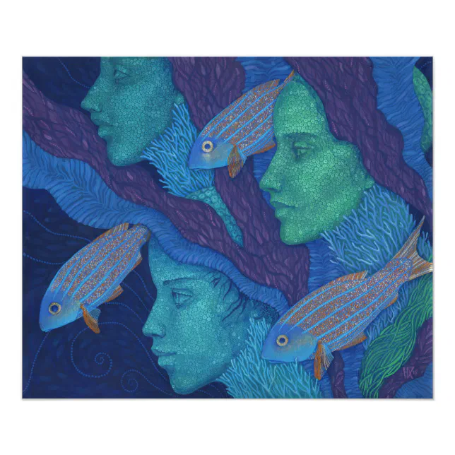 Mermaids & Fish, surreal fantasy art, underwater Photo Print | Zazzle