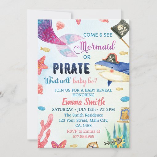 Mermaids Or Pirates Gender Reveal Invitation | Zazzle