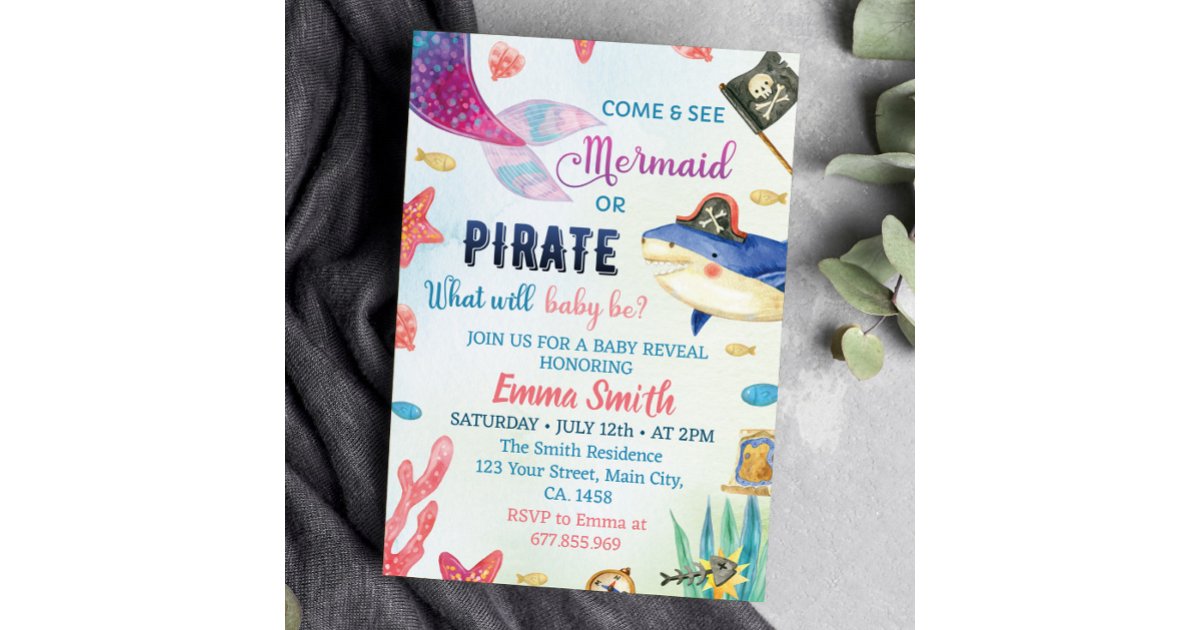 Mermaids Or Pirates Gender Reveal Invitation | Zazzle