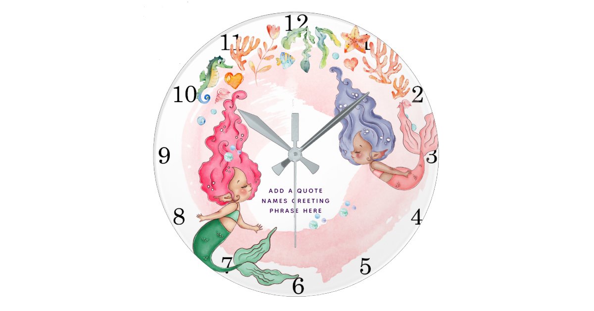 MERMAIDS Personalized Large Clock | Zazzle.com