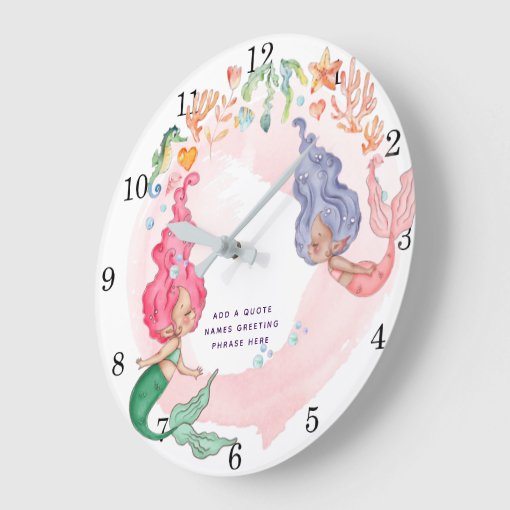 MERMAIDS Personalized Large Clock | Zazzle