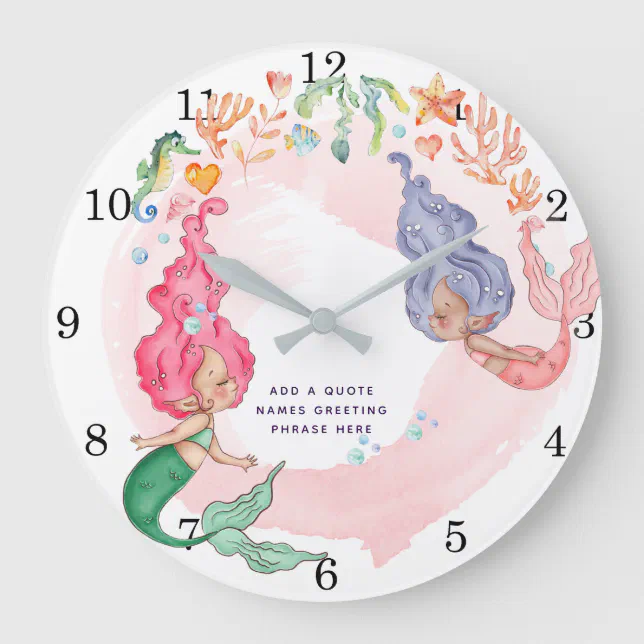 MERMAIDS Personalized Large Clock | Zazzle