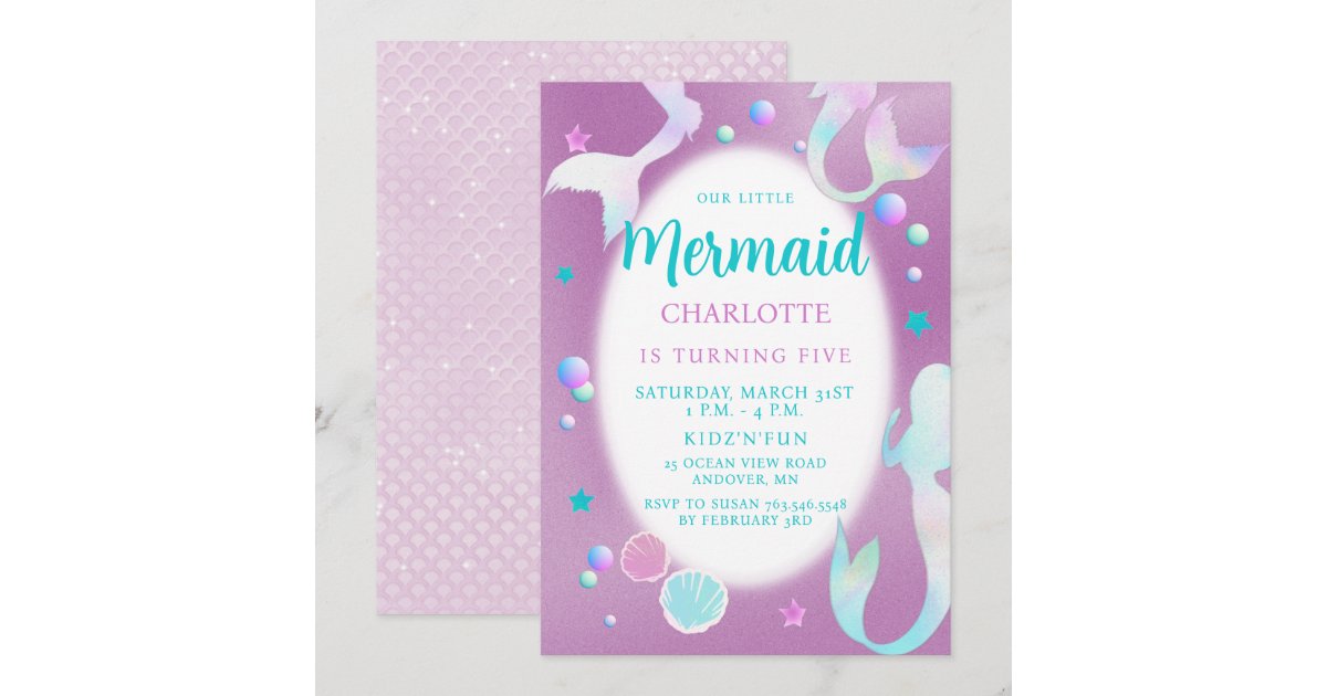 Mermaids Rainbow Iridescent Glitter Aqua Birthday Invitation | Zazzle