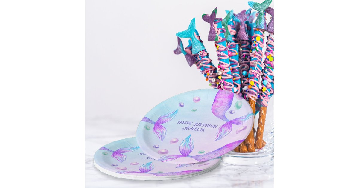 Mermaid's Tails Bright Mermaid Birthday Party Paper Plates | Zazzle