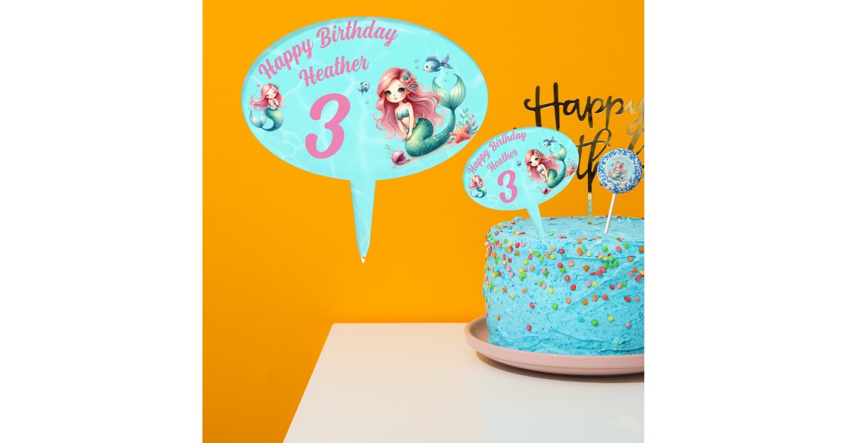 Mermaids Theme Kids Birthday Party Cake Topper | Zazzle