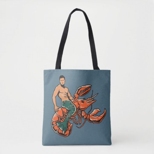 Merman Riding Lobster Tote Bag | Zazzle