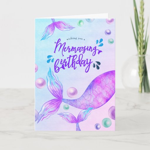 Mermazing Birthday Bright Mermaid Personalized Card | Zazzle