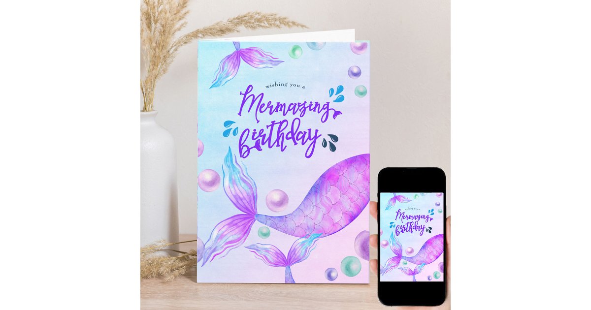 Mermazing Birthday Bright Mermaid Personalized Card | Zazzle