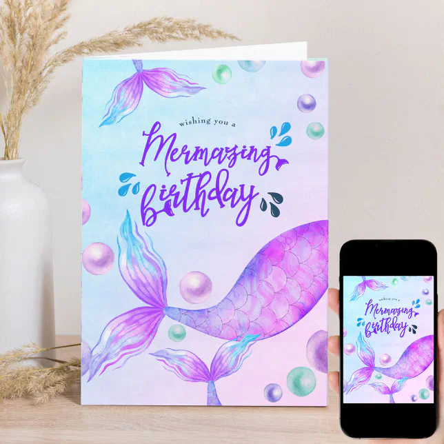 Mermazing Birthday Bright Mermaid Personalized Card | Zazzle