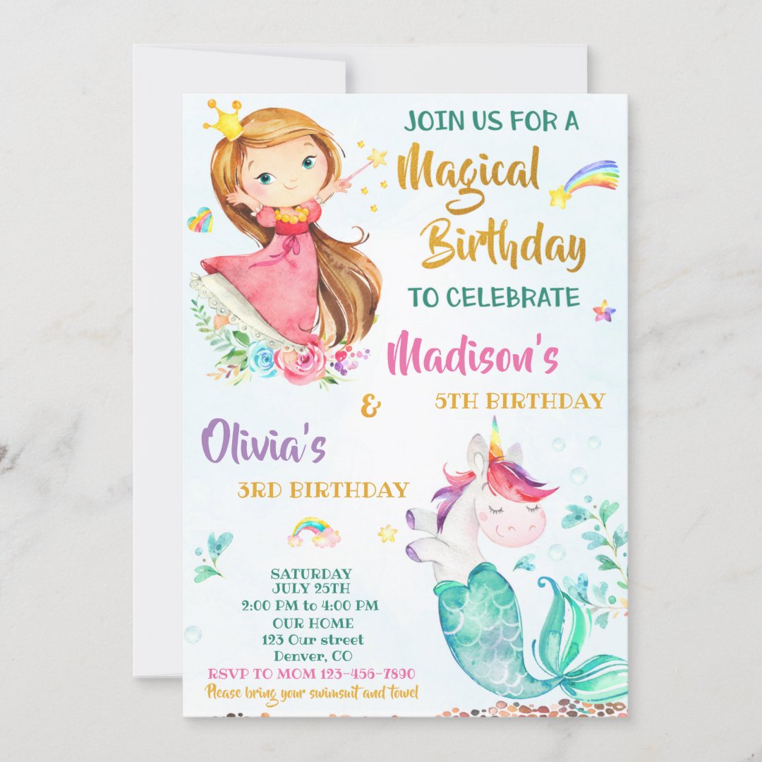 Mermicorn and Princess birthday invitation girls | Zazzle