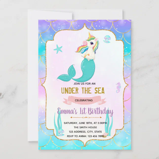 Mermicorn birthday invitation | Zazzle
