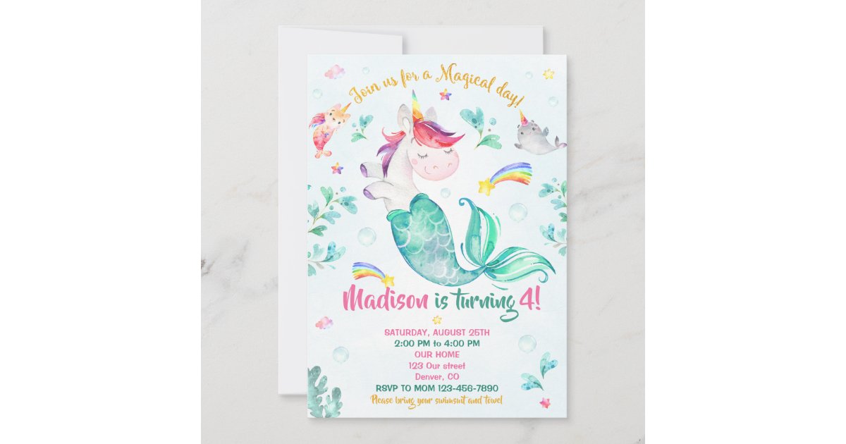 Mermicorn birthday invitation Girl Magical party | Zazzle