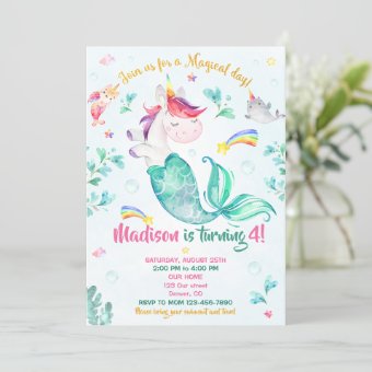 Mermicorn birthday invitation Girl Magical party | Zazzle