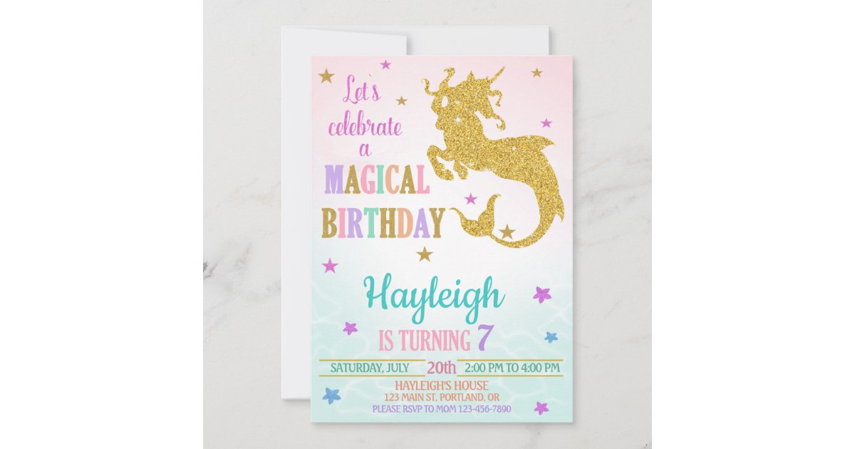 Mermicorn birthday invitation Mericorn invite girl | Zazzle