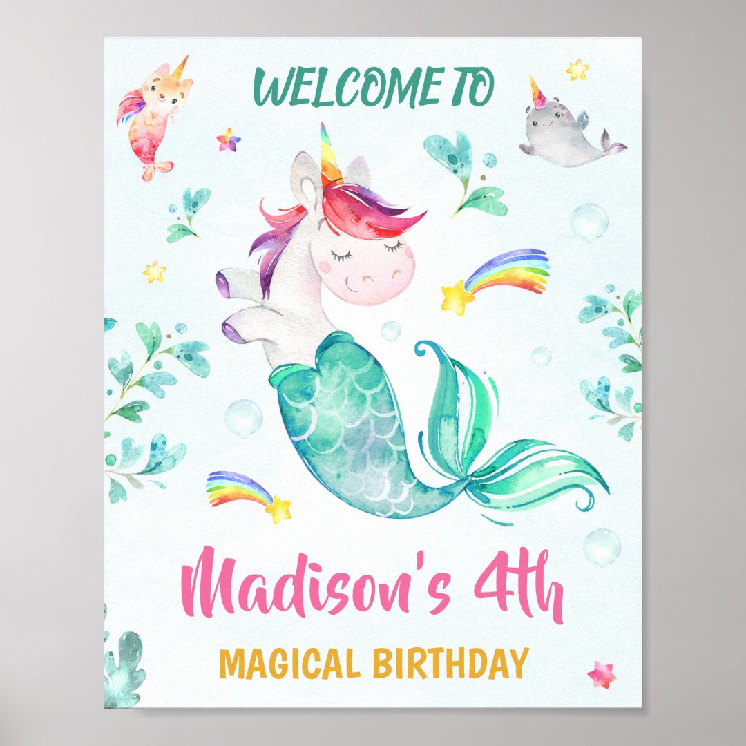 Mermicorn welcome party sign Magical birthday sign | Zazzle