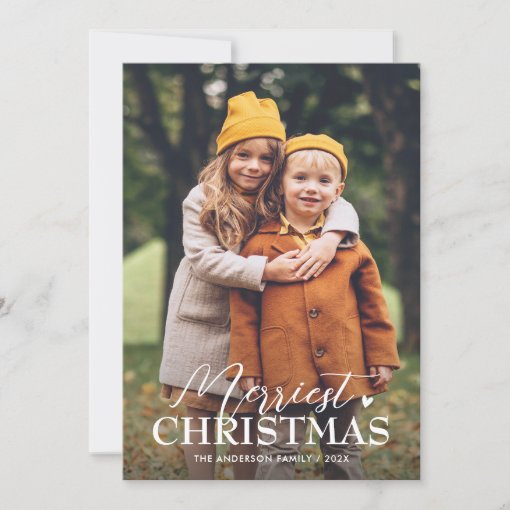 Merriest Christmas Script Simple Stylish 2 Photo Holiday Card | Zazzle