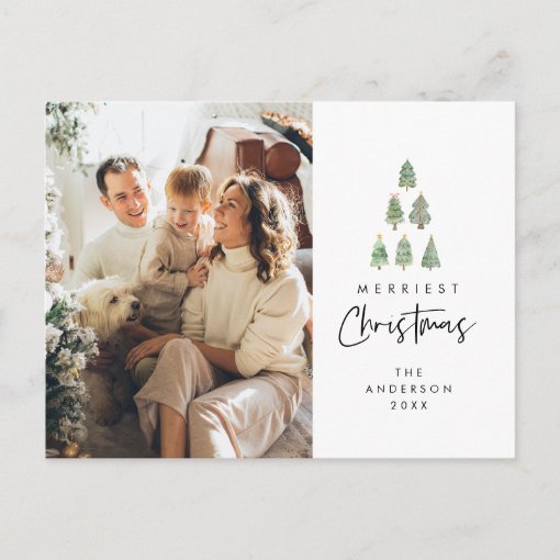 Merriest Christmas, Xmas Tree Family Photo Postcard | Zazzle
