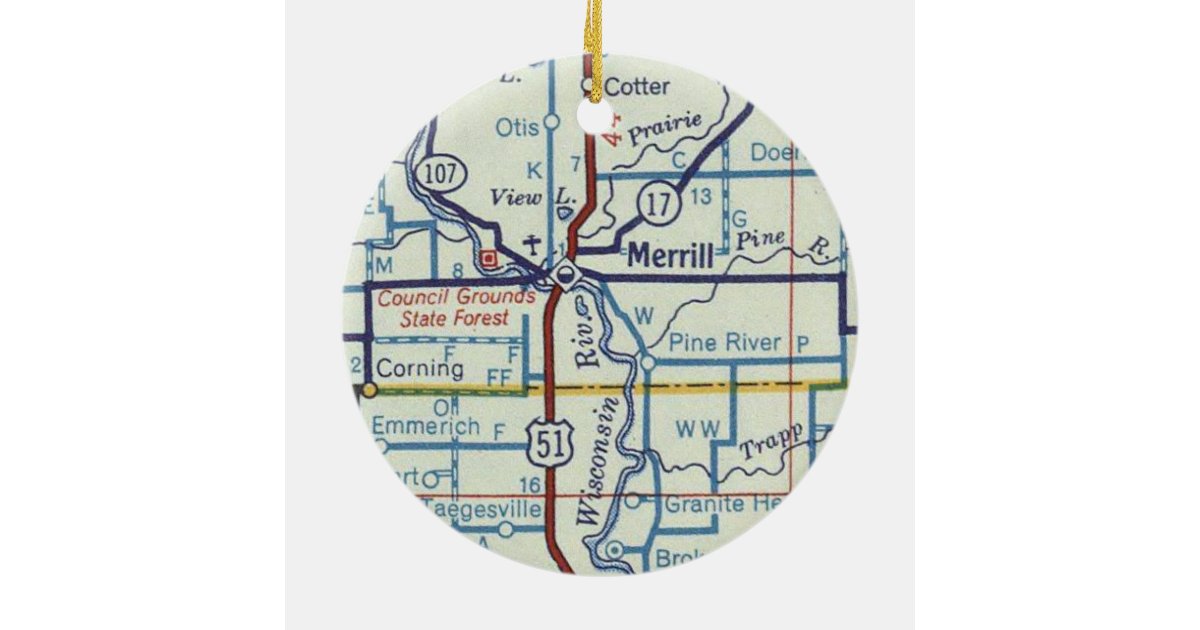 Merrill WI Map Ceramic Ornament | Zazzle