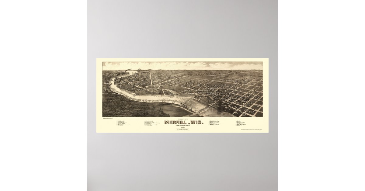 Merrill, WI Panoramic Map - 1883 Poster | Zazzle