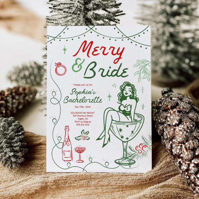 Merry And Bride Christmas Bachelorette Party Invitation | Zazzle