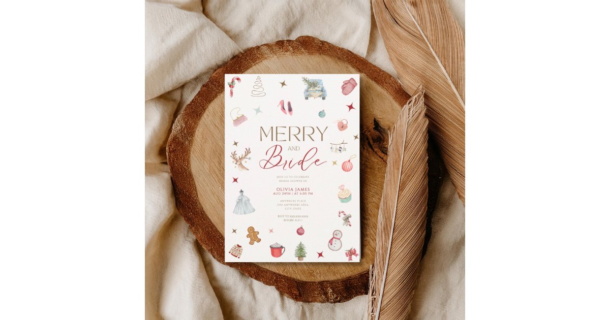 Merry and bride Christmas bridal shower Invitation | Zazzle
