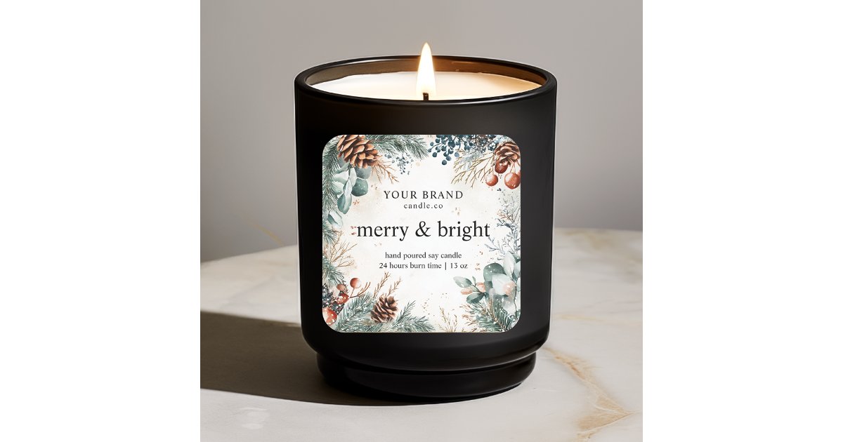 Merry and Bright Christmas Candle Sticker | Zazzle