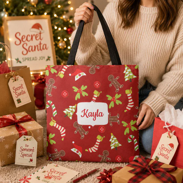 Merry and Bright Christmas Icons Holiday Tote Bag | Zazzle