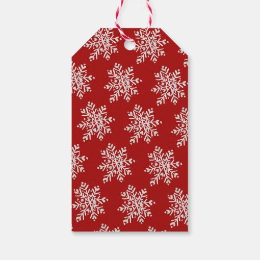Merry And Bright Christmas Snowflake Custom Red Gift Tags | Zazzle