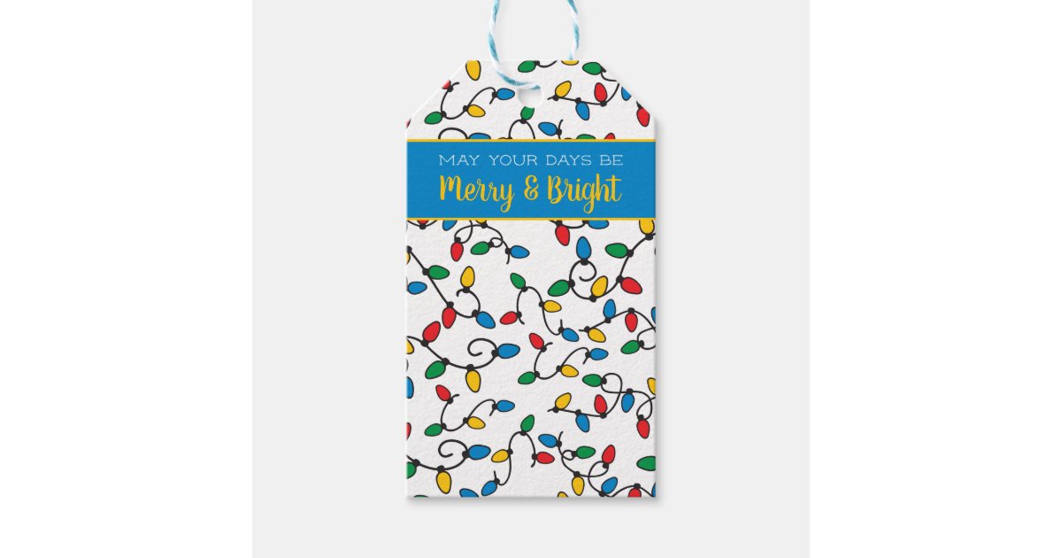 Merry and Bright Colorful Christmas String Lights Gift Tags | Zazzle