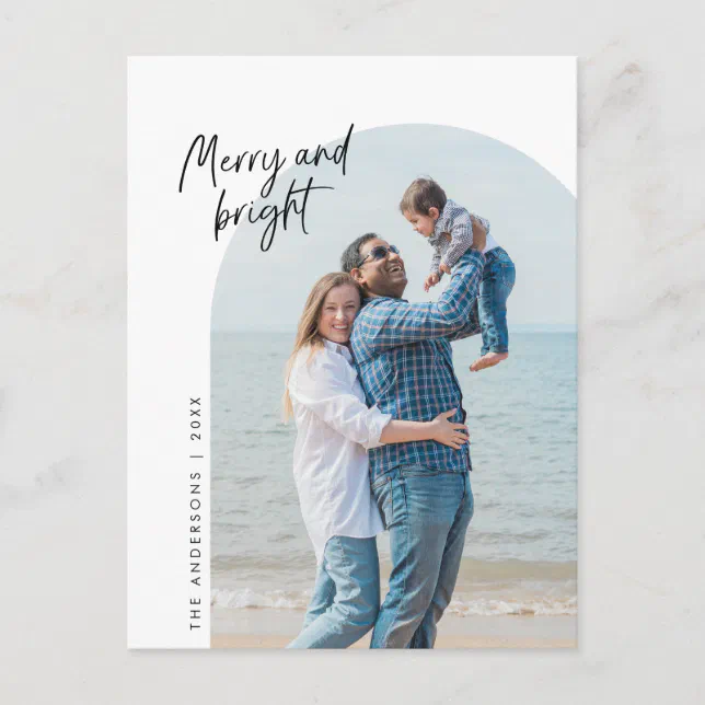 Merry and Bright, Family Photo, Arch, Greeting Postcard | Zazzle